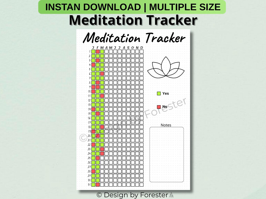 Yearly Meditation Tracker Printable, Mindfulness Journal (PDF) - Etsy