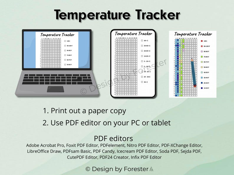 Yearly Temperature Tracker, Printable Planner Page, Bullet Journal ...