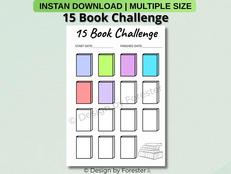 15 Books Reading Challenge Tracker, Printable Journal (PDF) - Etsy