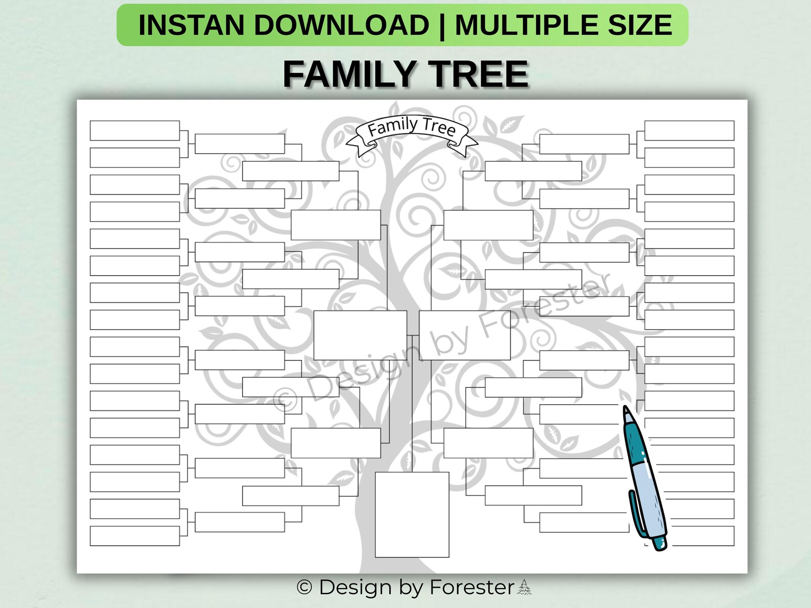 Printable Family Tree Template, Family Tree Chart, Ancestry & Genealogy ...