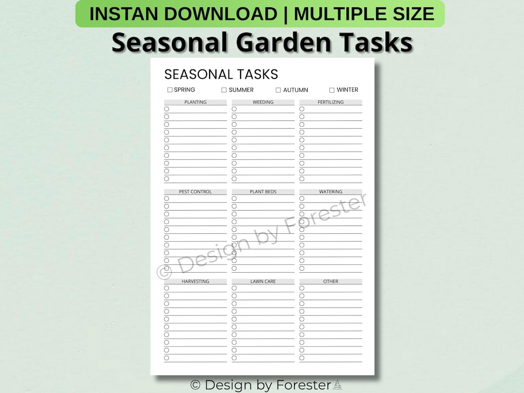 Seasonal Garden Tasks Planner, Checklist Insert (digital Download) - Etsy