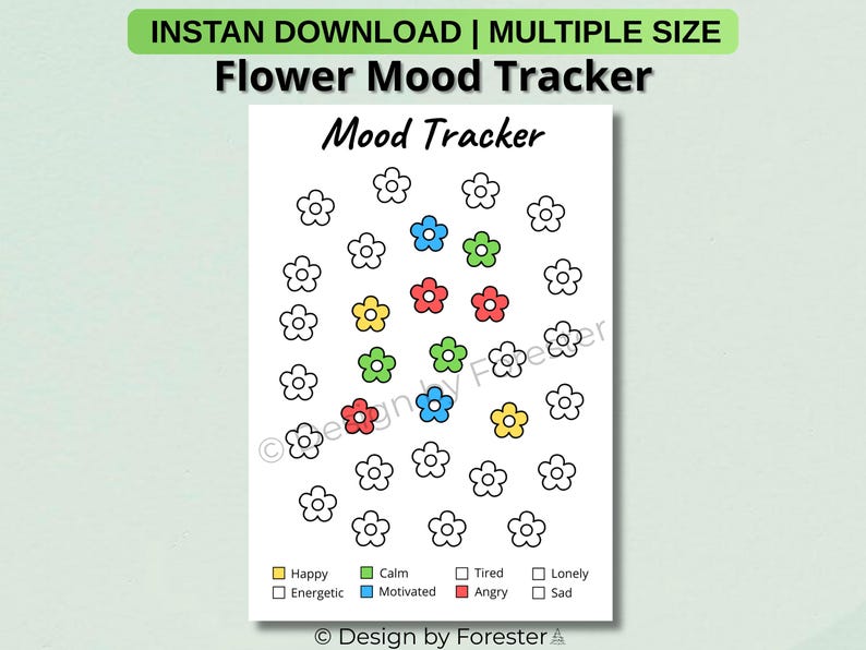 Flower Mood Tracker Printable, Monthly Mood Journal Page, Cute Mood ...