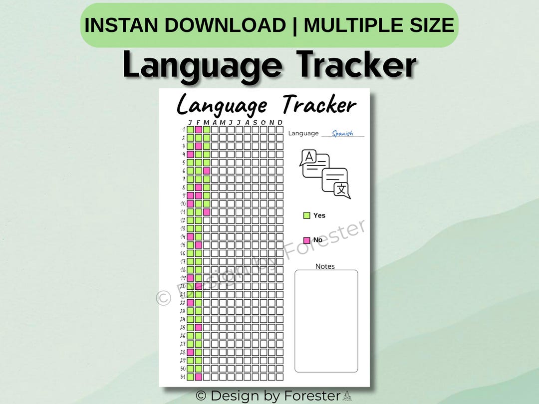 Language Learning Tracker, Study Log, Journal Page (PDF) - Etsy