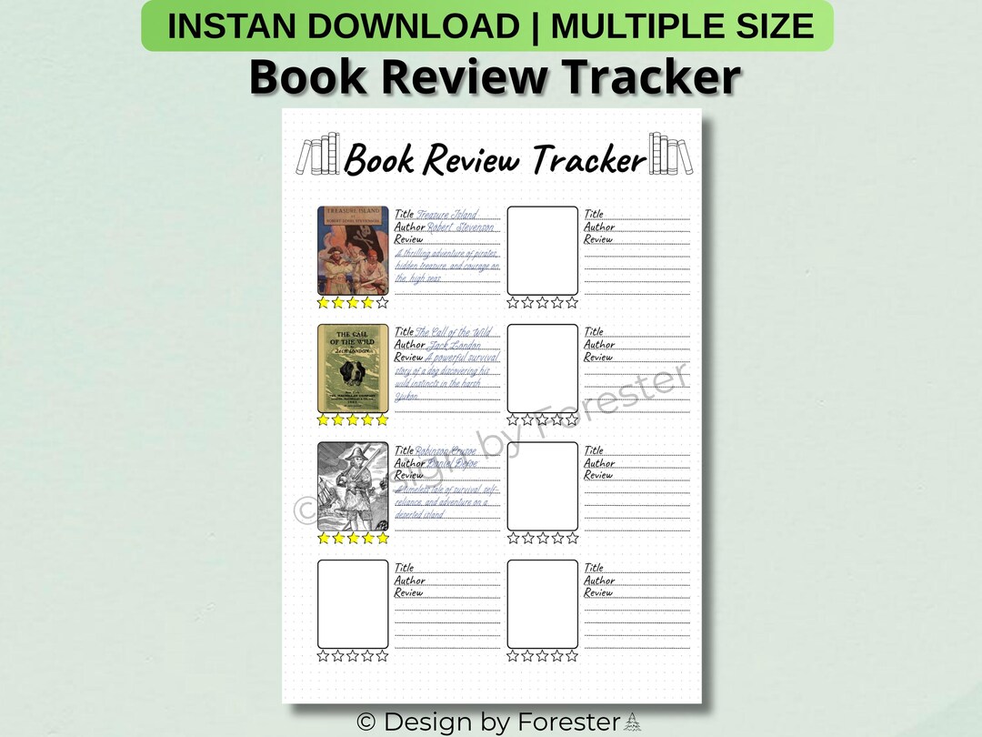 Book Review Tracker Printable, Reading Log (PDF) - Etsy