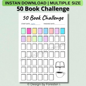 50 Books Reading Challenge, Printable Book Tracker (PDF) - Etsy