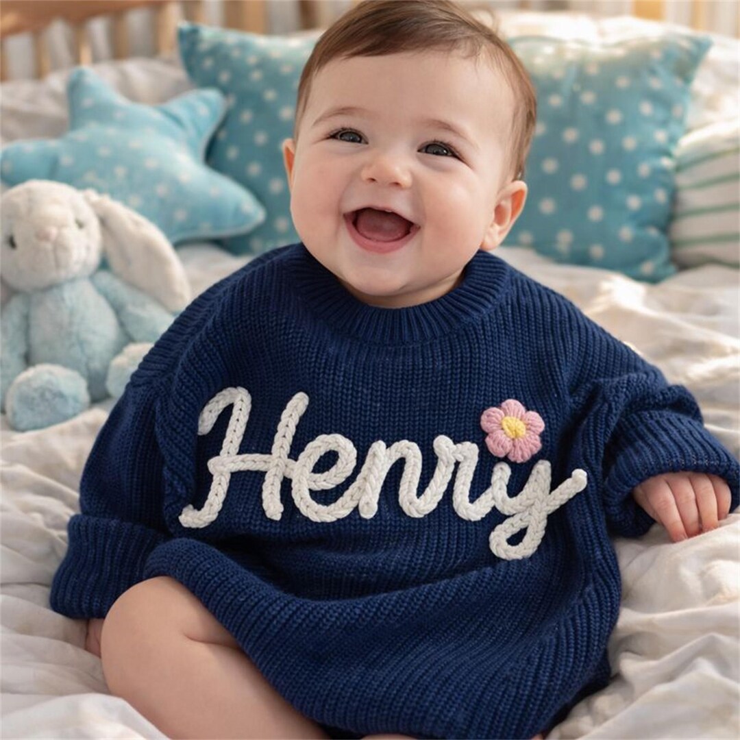 Personalized Baby Sweater With Name, Custom Name Knit Jumper, Baby Girl ...