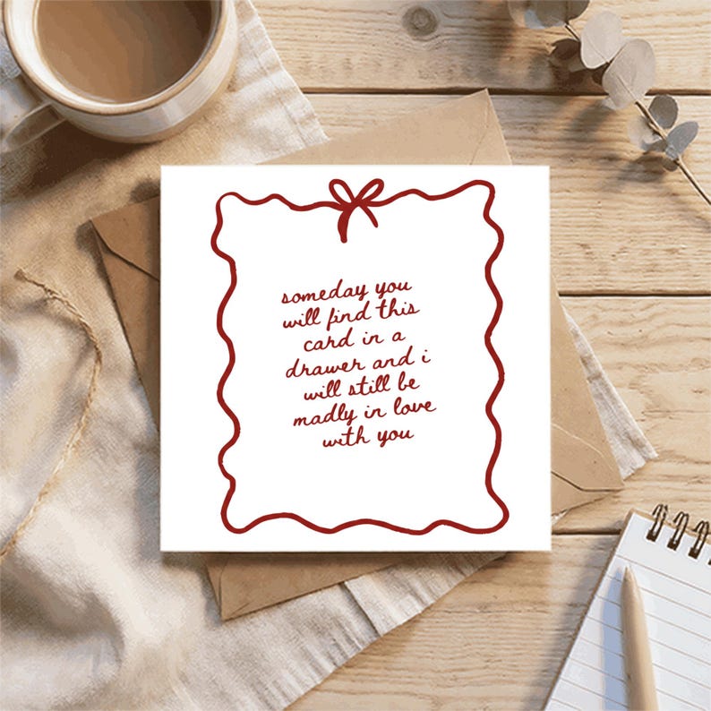 Romantic Love You Card, Handwritten Quote Anniversary Card for Him or ...