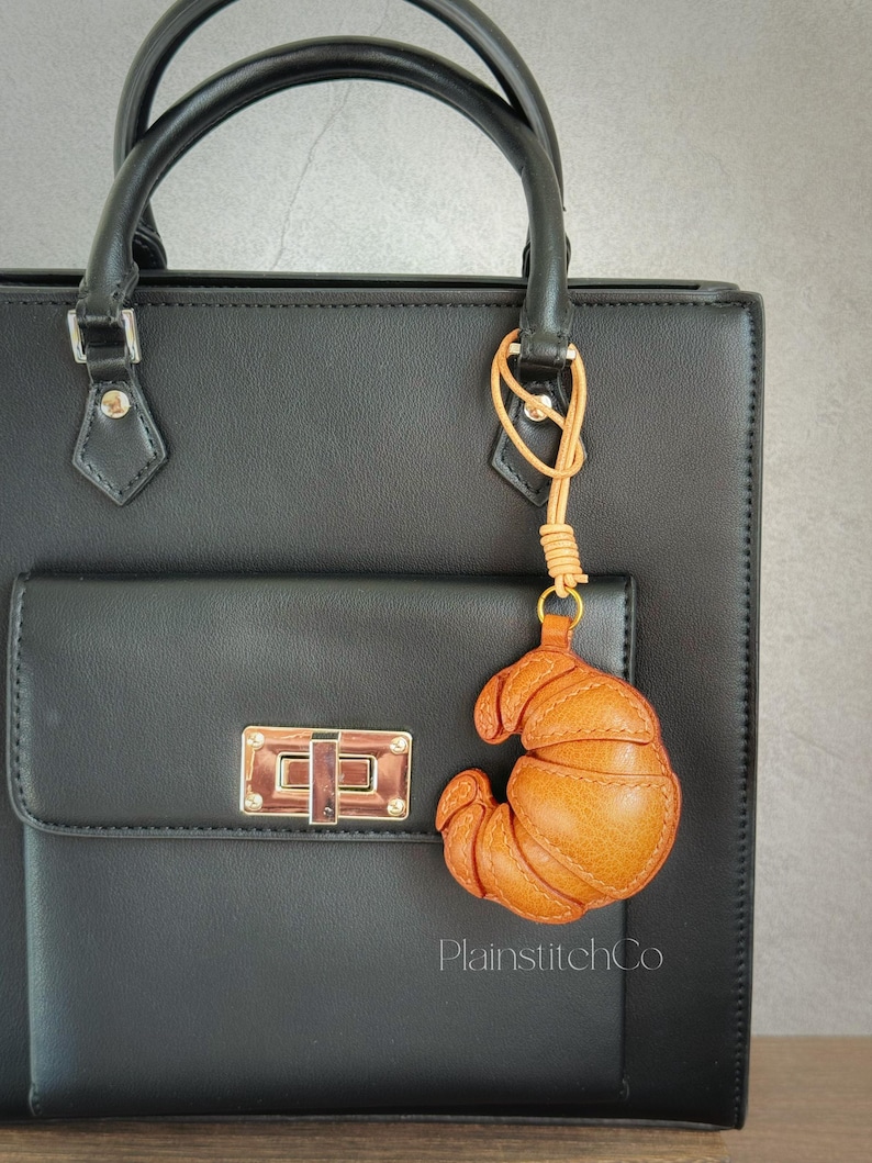 Leather Croissant Bag Charm, Handmade Leather Bag Charm, Leather ...