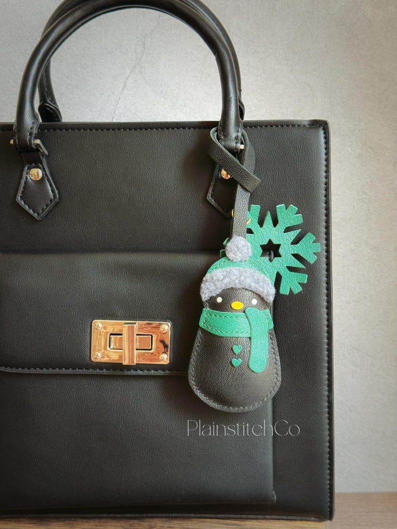 Leather Snowman Bag Charm, Handmade Leather Bag Charm, Leather Handbag ...