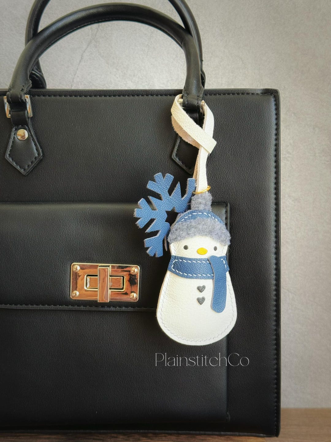 Leather Snowman Bag Charm, Handmade Leather Bag Charm, Leather Handbag ...