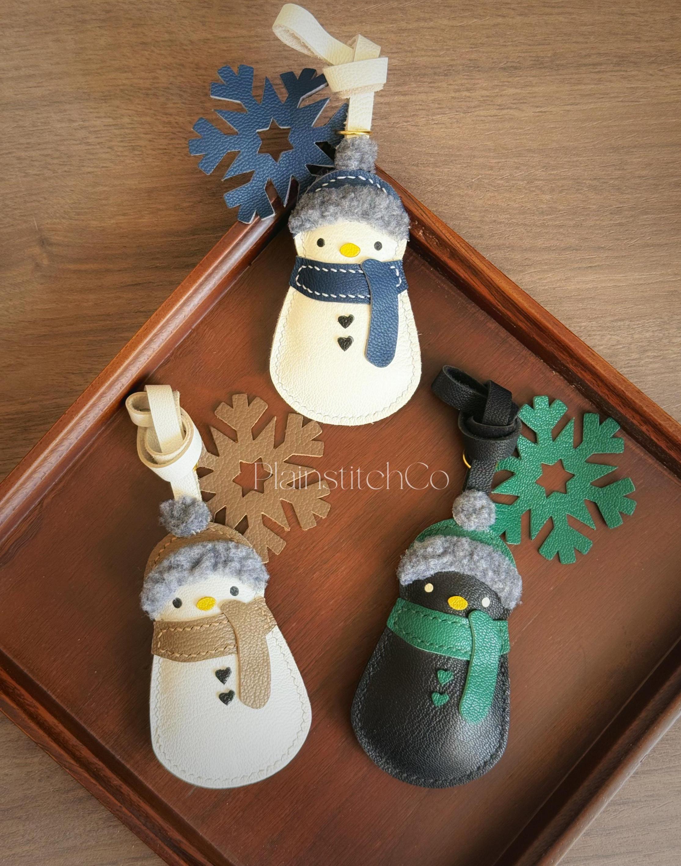 Leather Snowman Bag Charm, Handmade Leather Bag Charm, Leather Handbag ...