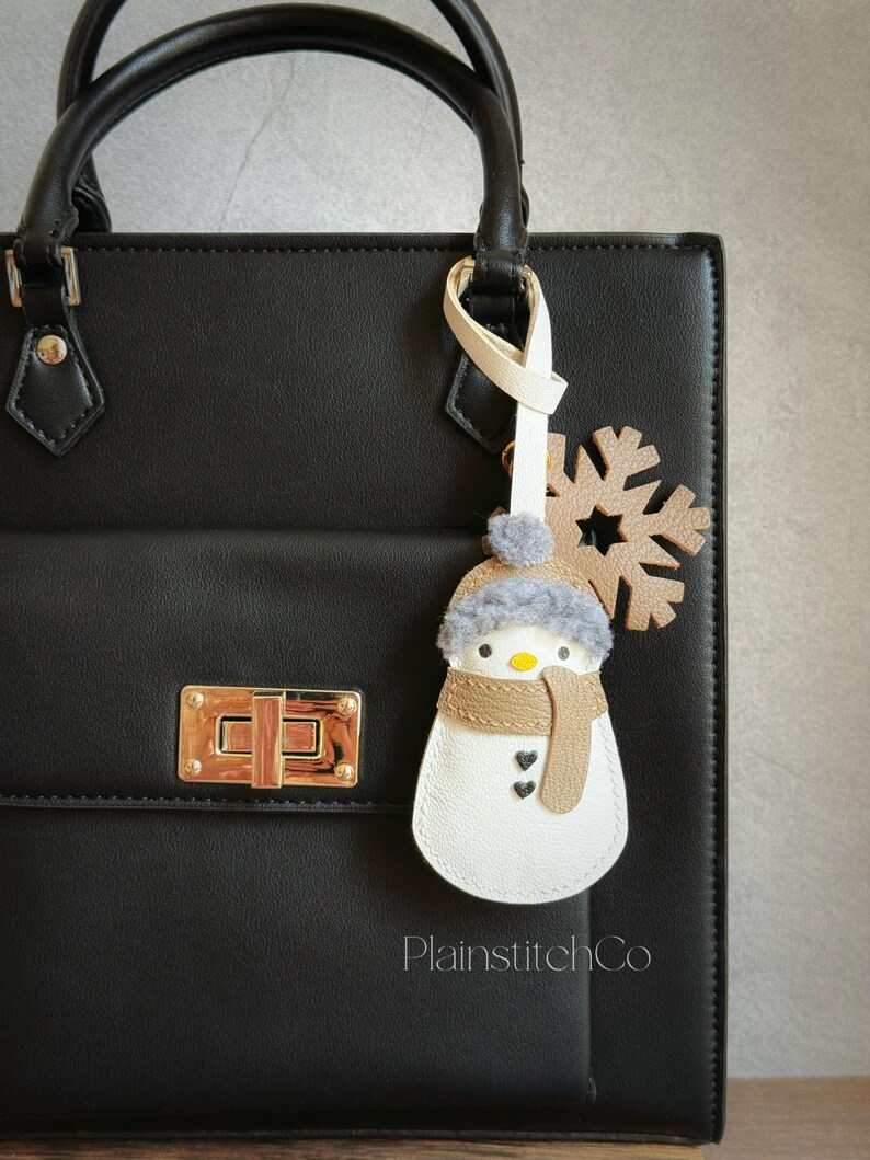 Leather Snowman Bag Charm, Handmade Leather Bag Charm, Leather Handbag ...