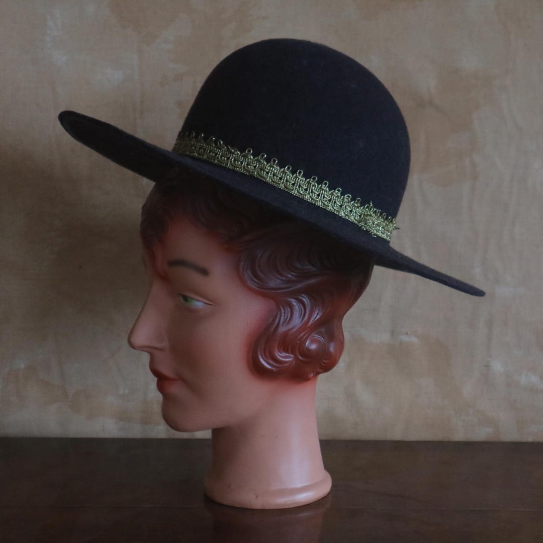 Handmade Wool Felt Hat: Wide Brim, Gold Galloon Trim - Etsy