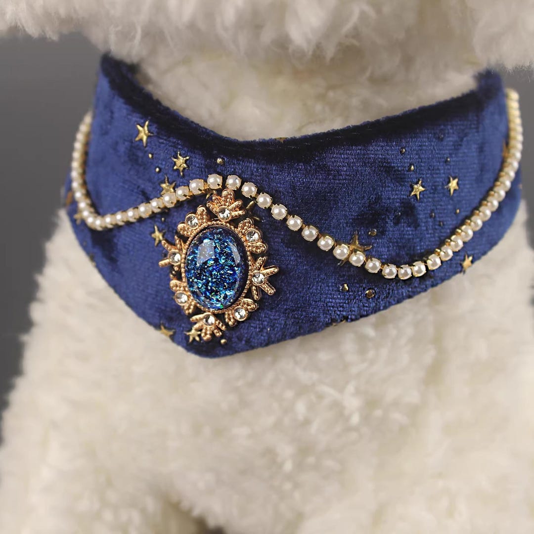 Royal Blue Pet Collar Scarf With Personalized Blessing Card, Luxury ...