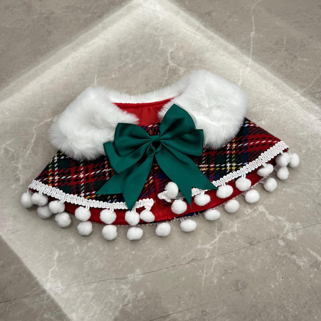 Dog Christmas Cape Cat Holiday Pet Plaid Fur Collar Capelet Winter ...