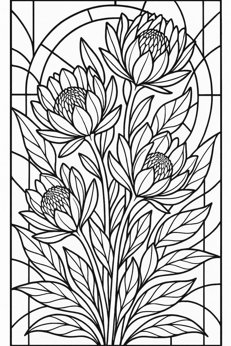 Stained Glass Flower Coloring Book: 50 Printable Floral Designs (PDF ...