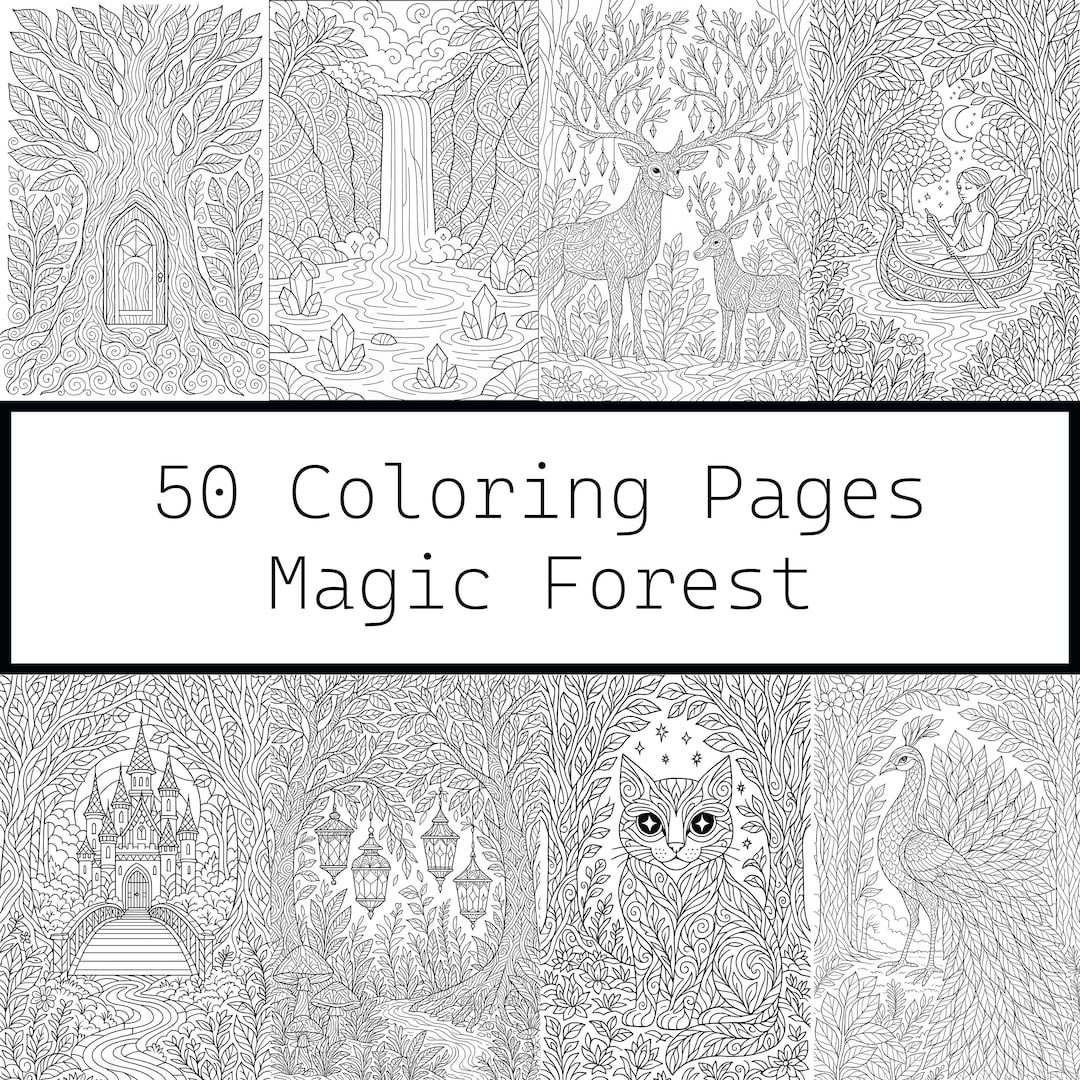 Magic Forest Coloring Pages: Fantasy Woodland Scenes, Witchy Art (PDF ...