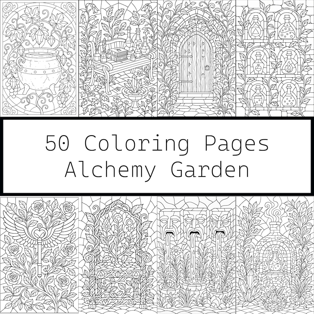 Alchemy Garden Coloring Book: 50 Printable Fantasy Art Pages (PDF ...