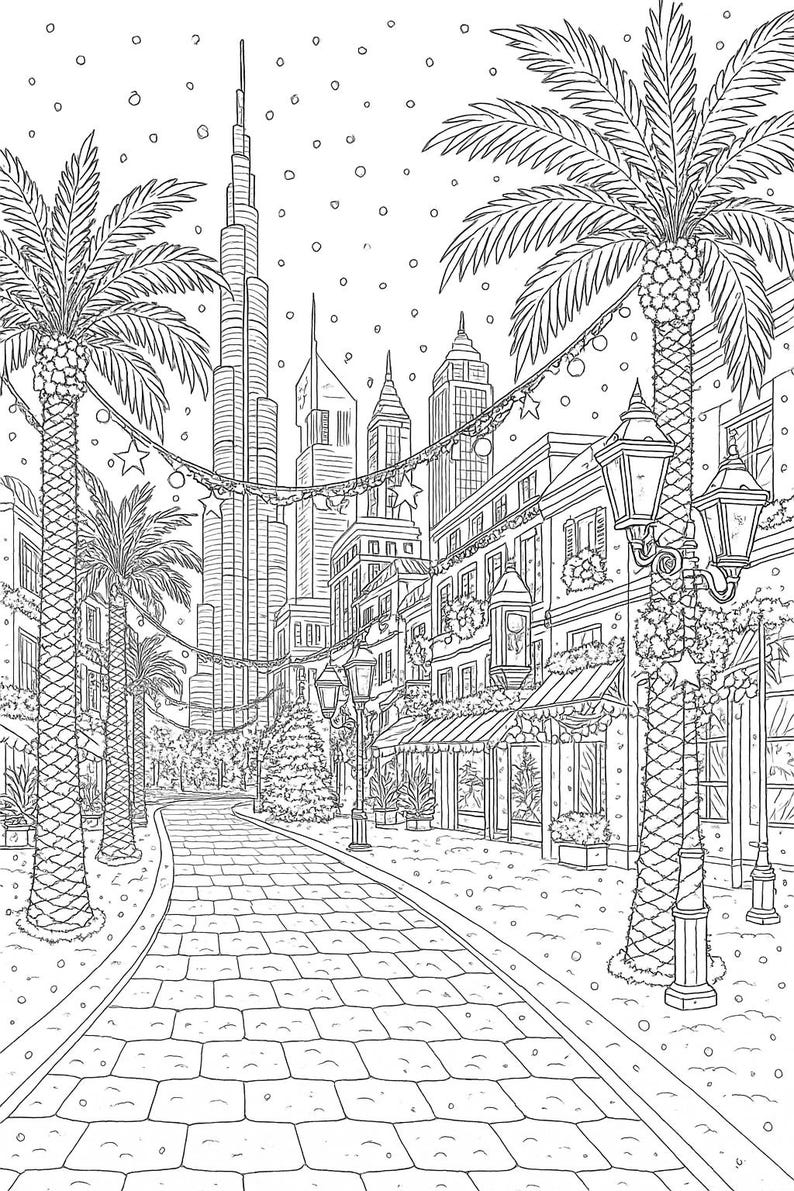 50 Christmas Cities Coloring Pages – Printable Winter Towns and Holiday ...