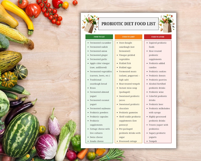 Probiotic Diet Chart Printable, Fermented Foods PDF, Gut Friendly Foods ...