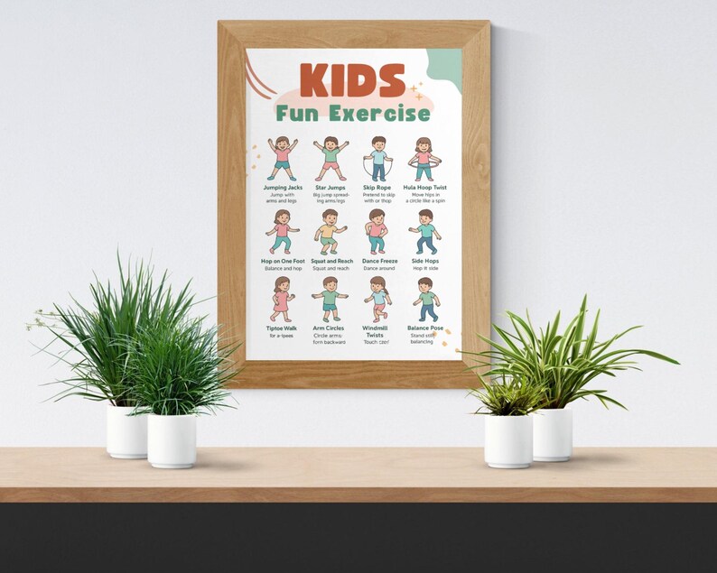 Fun Kids Exercise Chart Printable, Fun Workout Poster for Children ...