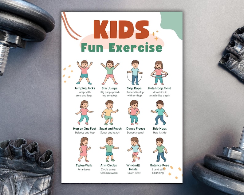 Fun Kids Exercise Chart Printable, Fun Workout Poster for Children ...