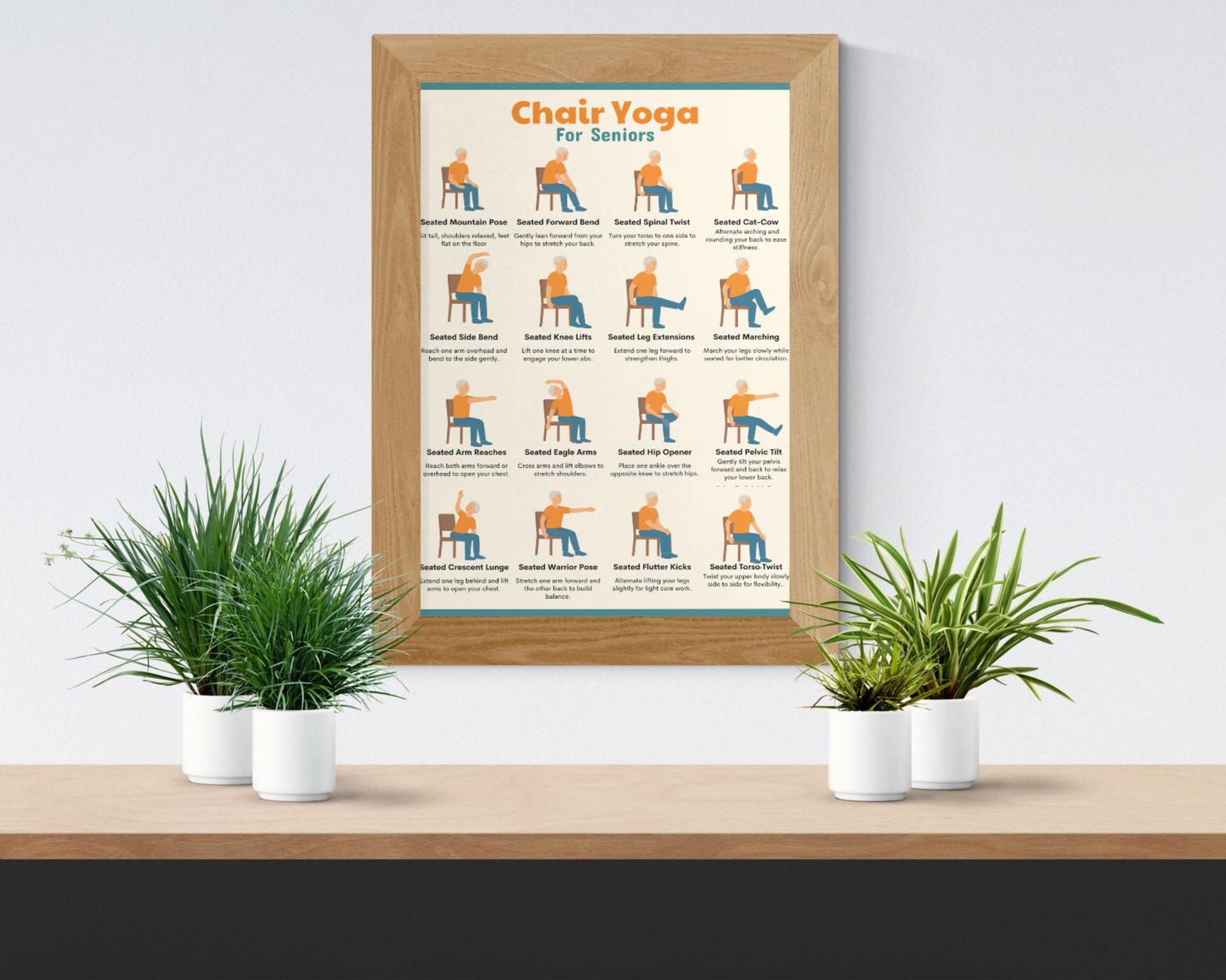 Chair Yoga for Seniors – Printable Seated Yoga Chart With 16 Gentle ...