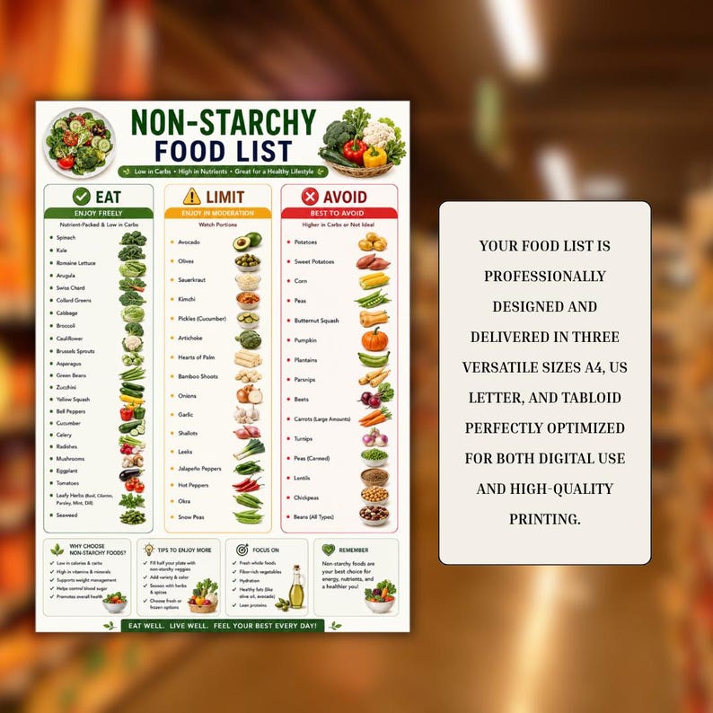 Non Starchy Food List Printable, Low Carb Fruits & Vegetables List ...