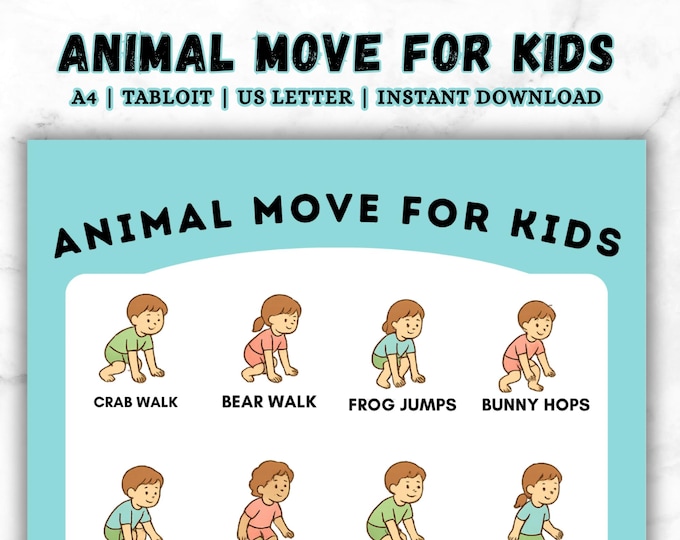 Animal Moves for Kids – Fun Exercise Chart With Animal Actions, Active ...