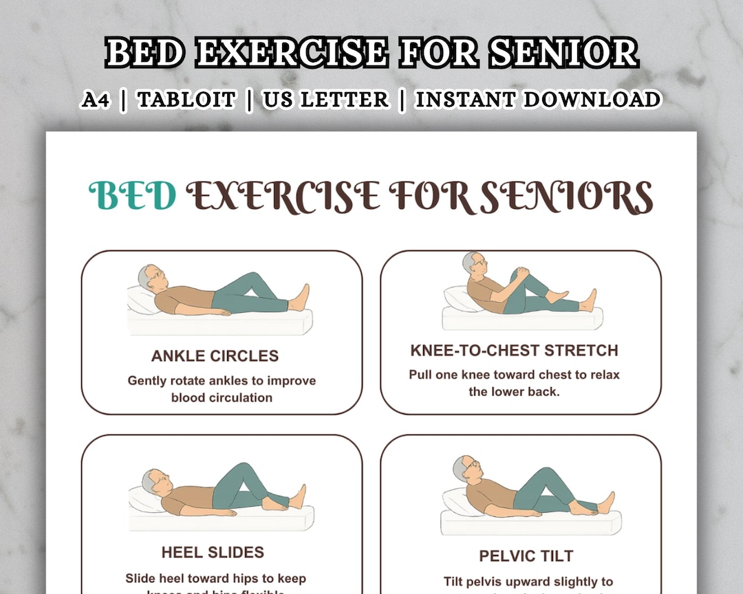 Bed Exercises for Seniors, Printable Low Impact Exercise Routine Chart ...