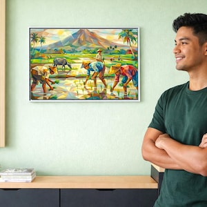 Cubist Vicente Manansala-inspired Rice Field Farmers Art | Framed ...