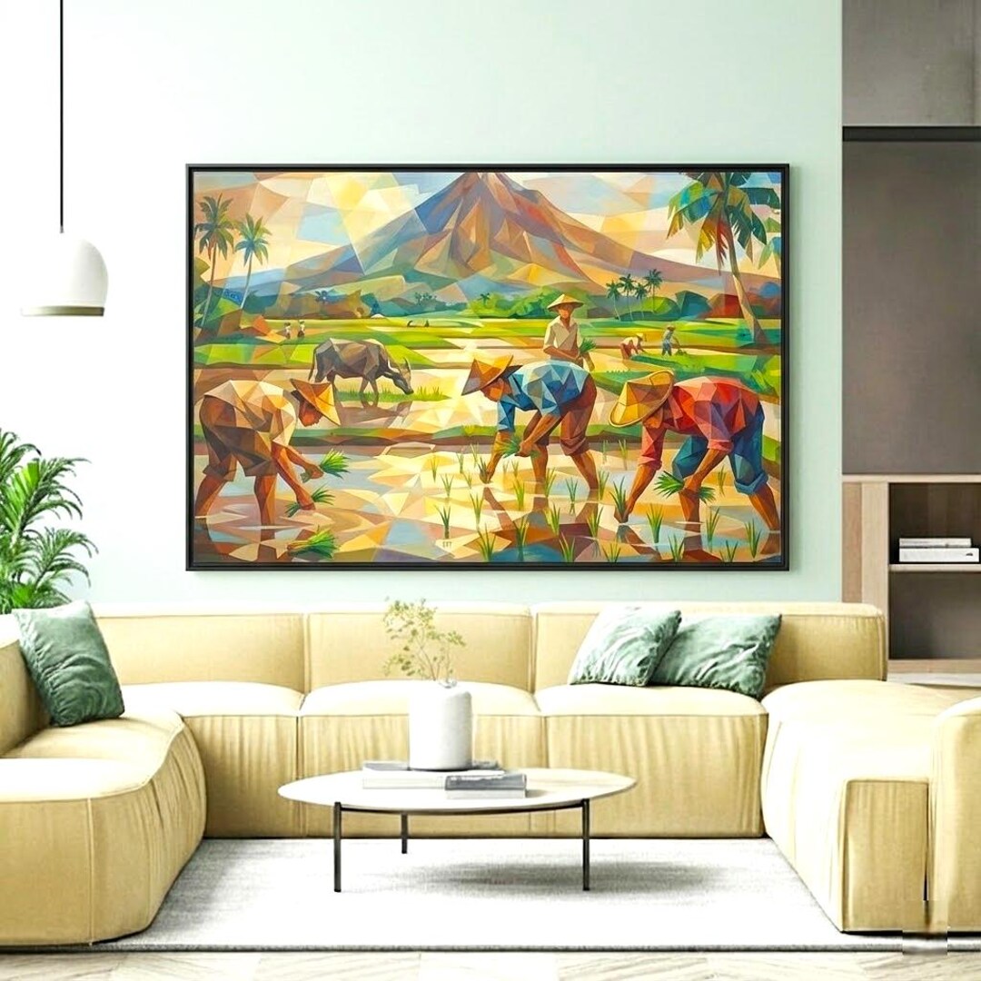Cubist Vicente Manansala-inspired Rice Field Farmers Art | Framed ...
