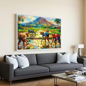 Cubist Vicente Manansala-inspired Rice Field Farmers Art | Framed ...