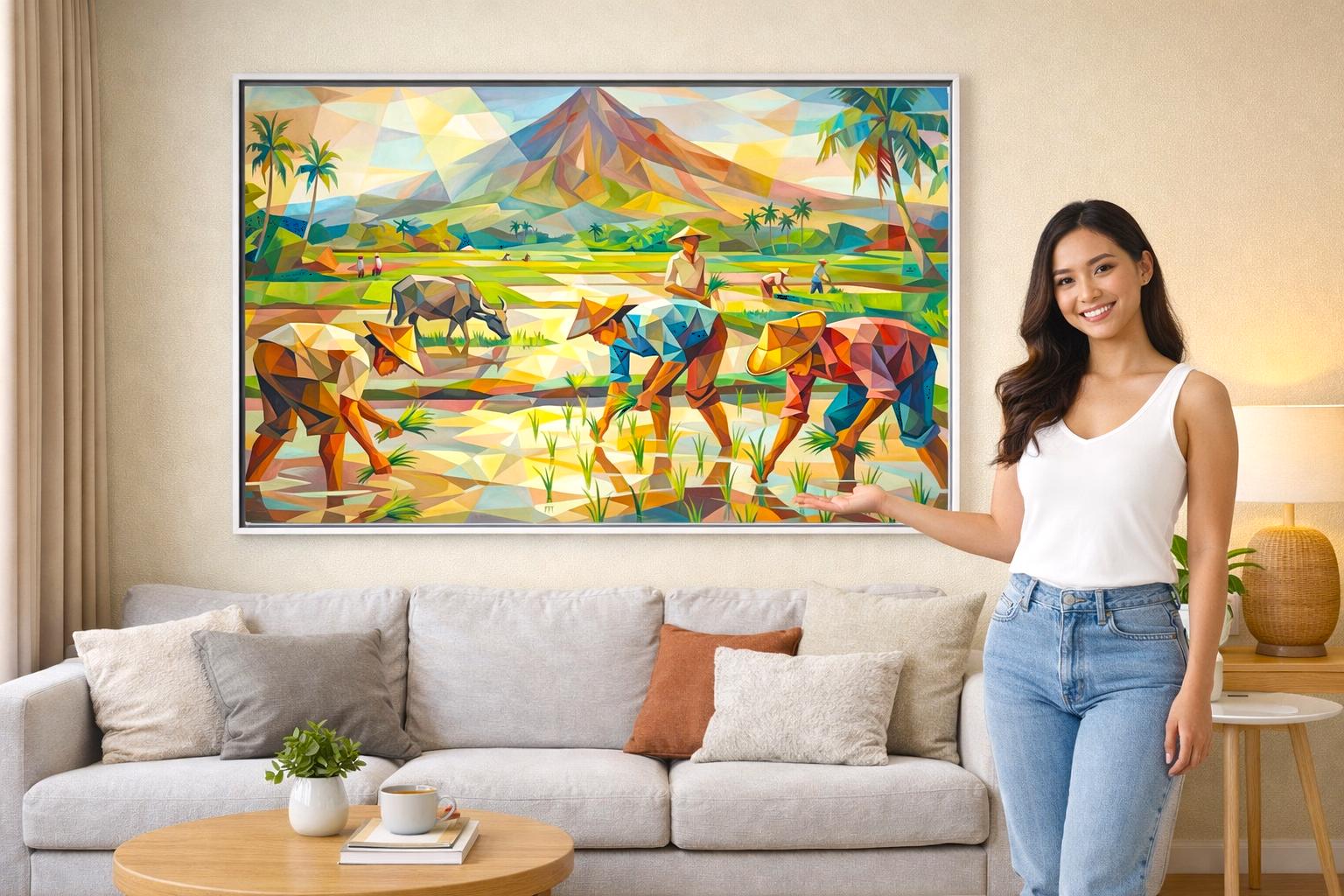 Cubist Vicente Manansala-inspired Rice Field Farmers Art | Framed ...