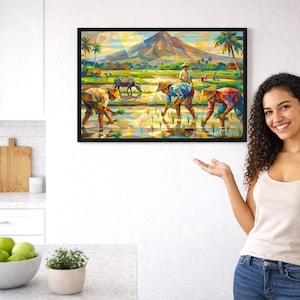 Cubist Vicente Manansala-inspired Rice Field Farmers Art | Framed ...