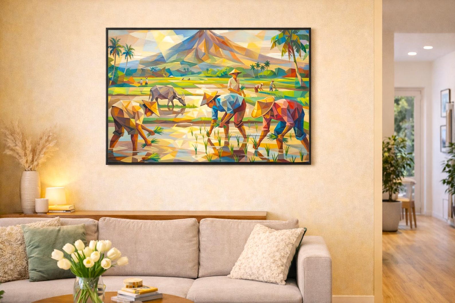 Cubist Vicente Manansala-inspired Rice Field Farmers Art | Framed ...