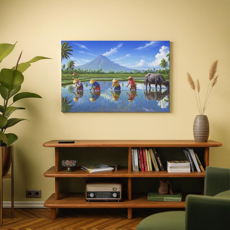 Philippine Farm Life Canvas Art: Mount Mayon Landscape, Greenguard Gold ...