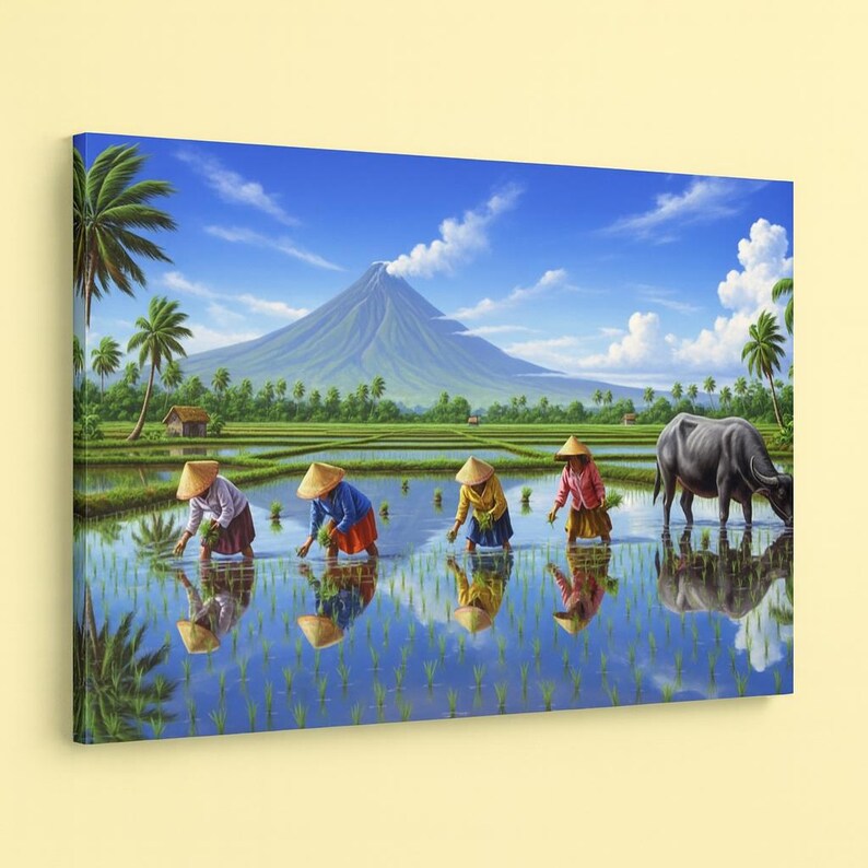 Philippine Farm Life Canvas Art: Mount Mayon Landscape, Greenguard Gold ...