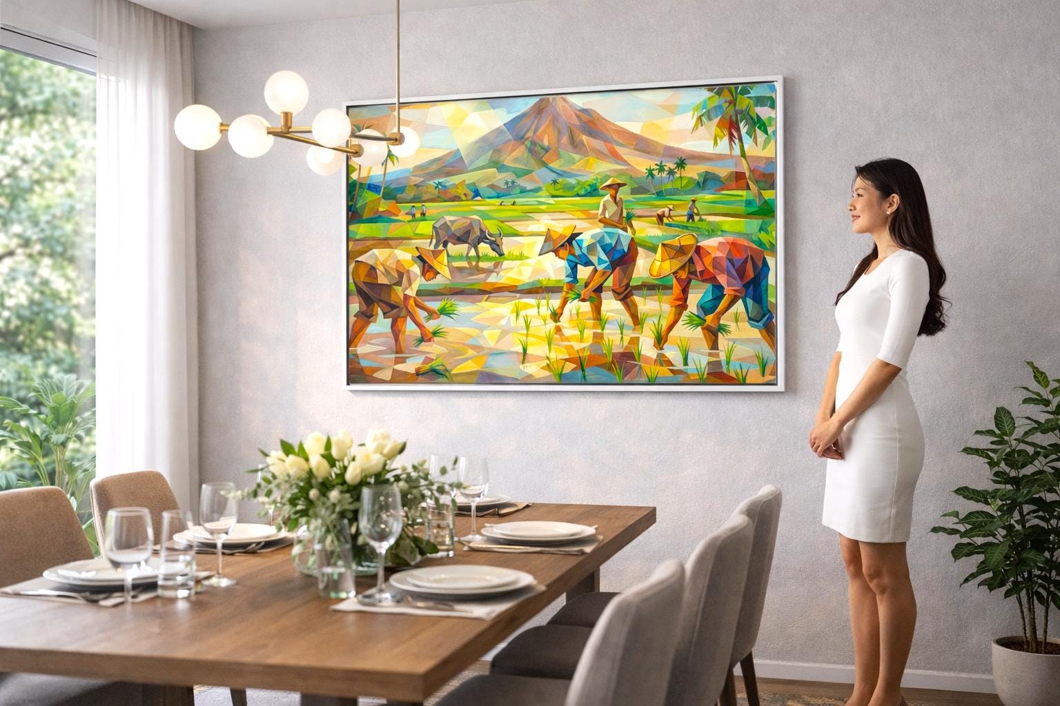 Cubist Vicente Manansala-inspired Rice Field Farmers Art | Framed ...