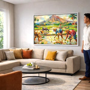 Cubist Vicente Manansala-inspired Rice Field Farmers Art | Framed ...