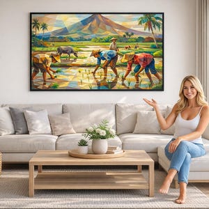Cubist Vicente Manansala-inspired Rice Field Farmers Art | Framed ...