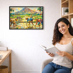 Cubist Vicente Manansala-inspired Rice Field Farmers Art | Framed ...