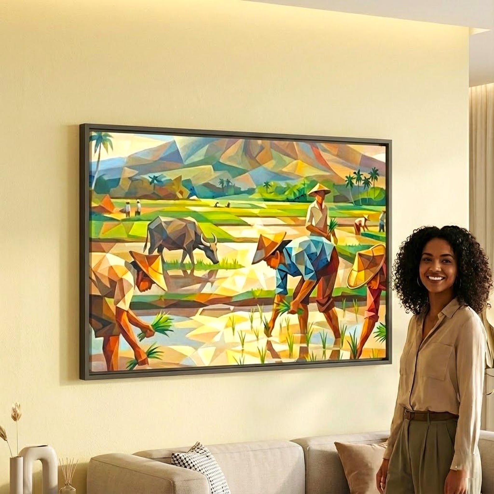 Cubist Vicente Manansala-inspired Rice Field Farmers Art | Framed ...