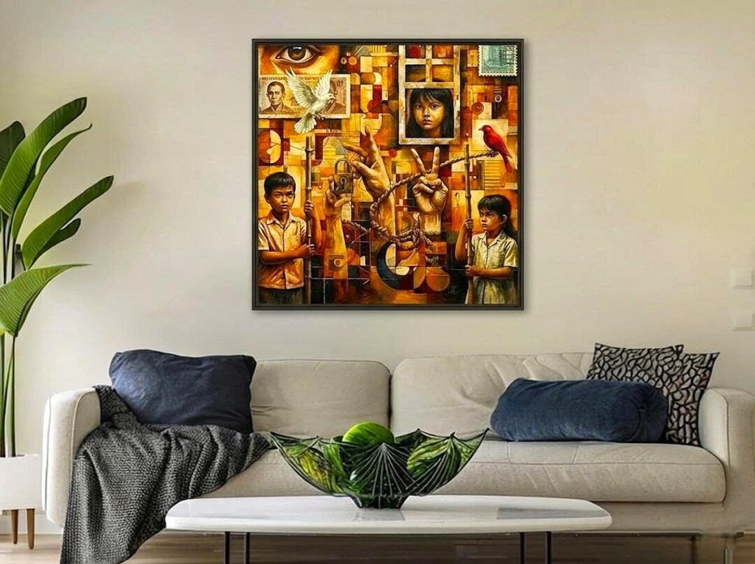 Framed Postmodern Filipino Wall Art | Children & Hands Collage ...