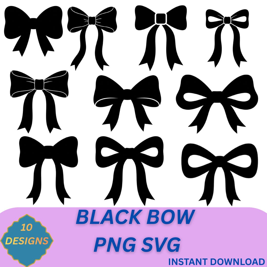 Black Bow SVG Bundle | Coquette Ribbon Bow Clipart & Bow Tie SVG PNG ...
