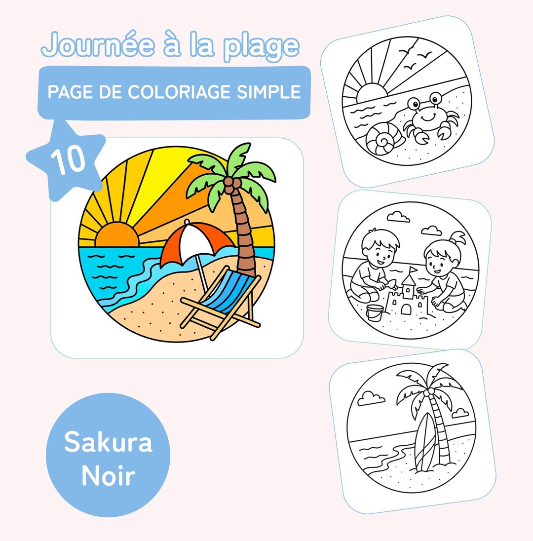 10 Beach Day Coloring Pages – Printable for Kids – Vacation, Sea, Sand ...