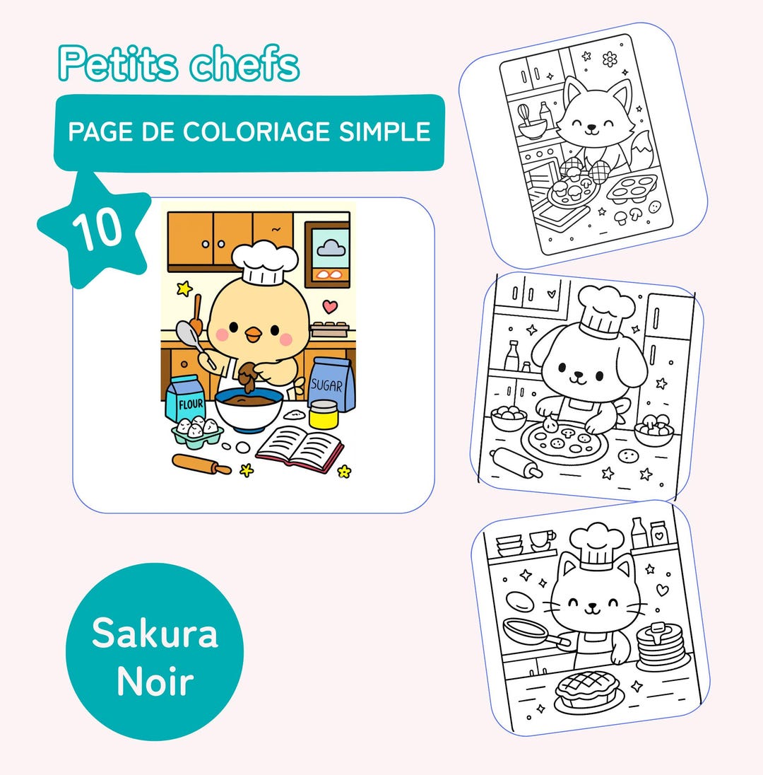 10 Little Chef Coloring Pages – Printable Cooking Animals – Cute ...