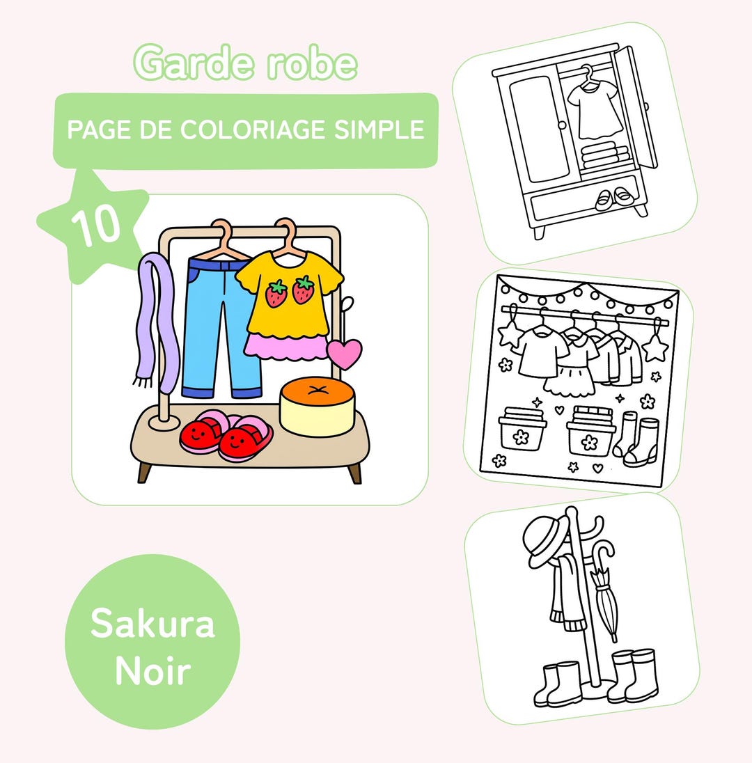 Buy 10 Wardrobe Coloring Pages – Easy to Color Outfits and Accessories ...