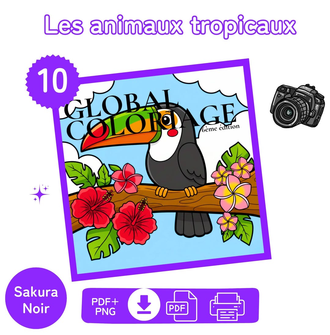 Tropical Animals Simple Coloring – 10 Printable Pages for Kids & Adults ...