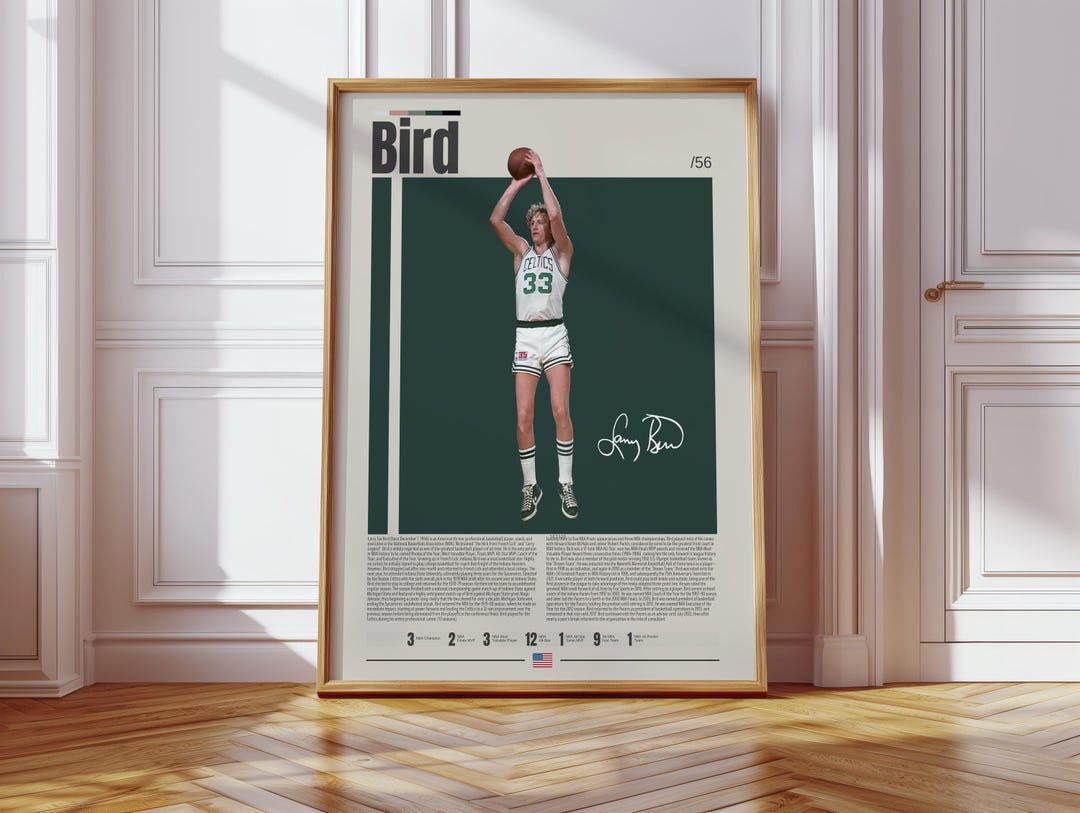 Larry Bird Poster, Boston Celtics Print, NBA Poster, Sports Poster, Mid ...